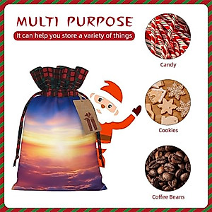 Christmas Gift Bags with Drawstring Burlap Gift Bags Sunrise Over Clouds Christmas Linen Bags for Xmas Party Candy Bags with Cards Xmas Reusable Wrapping Bags Christmas Linen Treat Bags for Holiday
