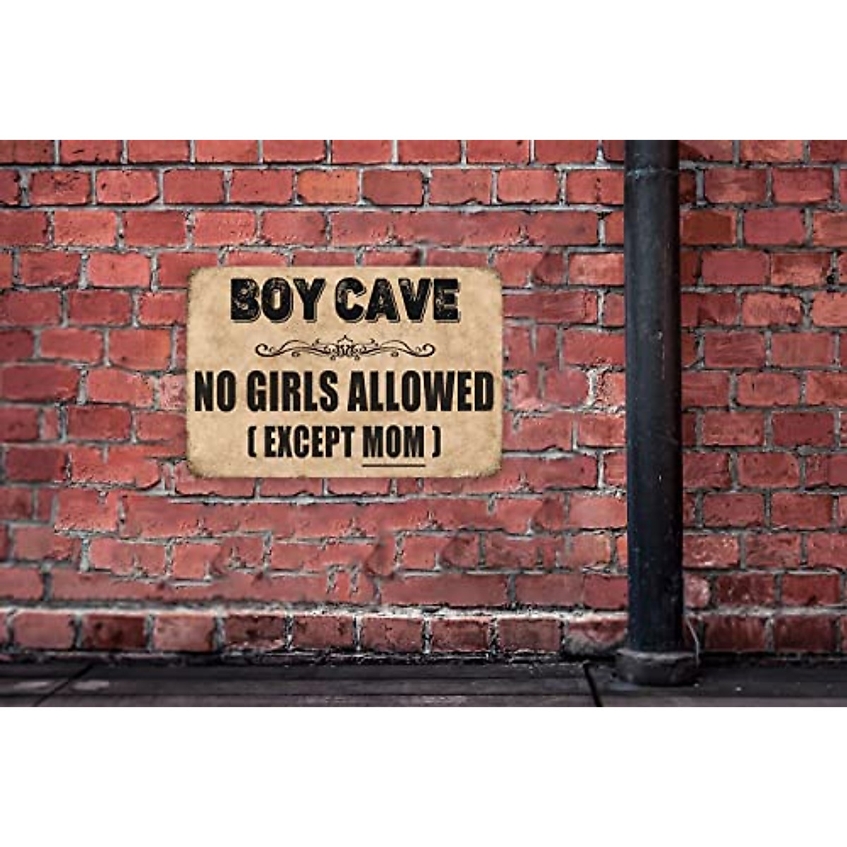 Paximiga Boy Cave No Girls Allowed Except Mom Tin Retro Look 8X12 Inch Decoration Poster Sign for Home Kitchen Bathroom Farm Garden Garage Inspirational Quotes Wall Decor, 8 x 12 Inch