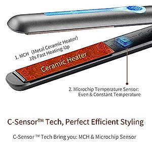 NITION Professional Salon Hair Straightener Argan Oil Tourmaline Ceramic Titanium Straightening Flat Iron for Healthy Styling,LCD 265°F-450°F,2-in-1 Curling Iron for All Hair Type,1 inch Plate,Black