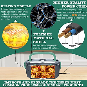 Buddew Electric Lunch Box 80W Food Heater 3 in 1 12/24/110-230V Portable Lunch Warmer Upgraded Leakproof Heated Lunch Box for Car/Truck/Office with SS fork & Spoon and Insulated Carry Bag(Green)