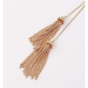 Tassel Pendant Lariat Y Necklace Long Snake Chain Necklaces with Adjustable Crystal Slider Ball