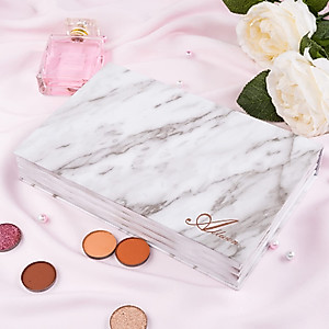 Allwon 4-Layer Book Shaped Marble Magnetic Palette Large Empty Makeup Palette Storage Box for Eyeshadow Lipstick Blush Powder (White)