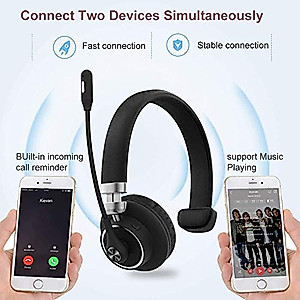 Truck Driver Bluetooth Headset/Office Headset, BT5.0 Wireless Over The Head Headset with Extra Boom Noise Cancelling Mic for Cell Phones,Call Center, Skype, VoIP, Home Work,Trucker