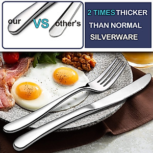 24-Piece Heavy Duty Silverware Set for 4, LIANYU Fancy Stainless Steel Flatware Set with Steak Knives, Thick Cutlery Eating Utensils Include Forks Knives Spoons, Mirror Finished, Dishwasher Safe