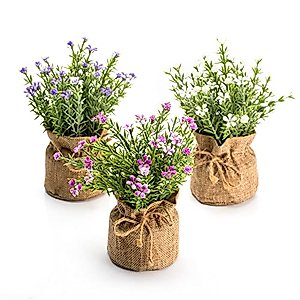 Velener Babys Breath Artificial Flowers in Small Burlap Bag Vases 3Pcs -Gypsophila Faux Flowers Farmhouse Home Coffee Table Bookshelf Office Desk Decorations Kitchen Dining Room Fake Plants Indoor
