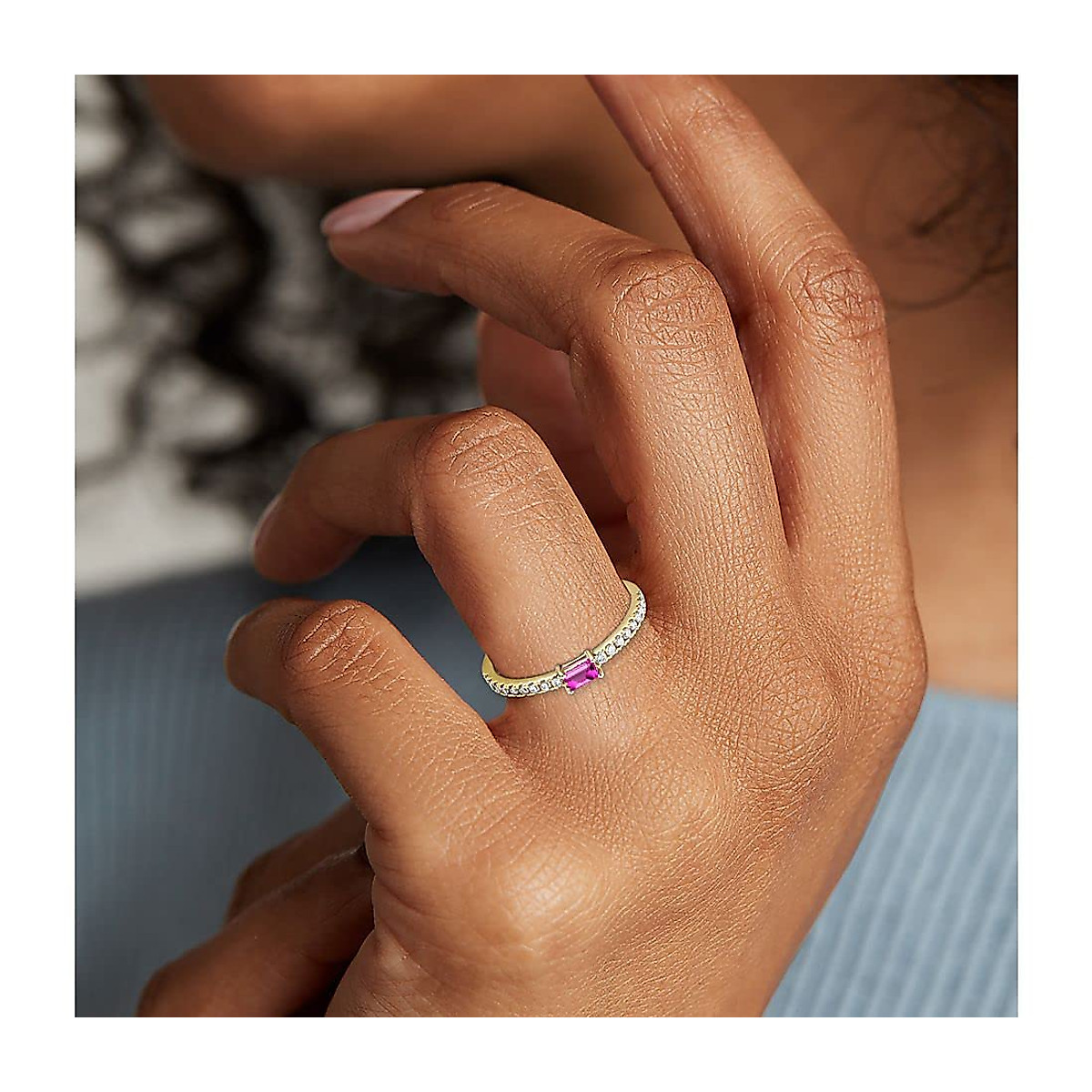 Jewelrygift Plated Stacking Band Ring Created-Pink-Sapphire Gtone Daliy Wear, Party Wear, Ofice Wear Beautiful Engagement Wedding Jewelry for Men and Women Ring : 5.5