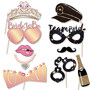 Zayvor Bachelorette Photo Booth Props with Stick and Strike a Pose Sign, Rose Gold Future Mrs Party Decorations, Bride to Be, Bridal Shower Girls Night Out Selfie Props Games Accessories,43 Count