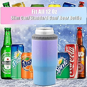 4 in 1 Can Cooler Water Bottle, 12oz Stainless Steel Beer Bottle with Straw Fits Slim Skinny Bottle & Can, Non-Slip | Blue Gradient