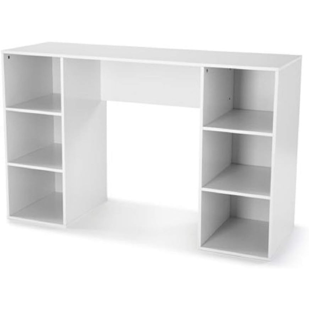 GATEQ 6-Pocket Locker Computer Desk with Easy-Glide Accessory Drawer (White)