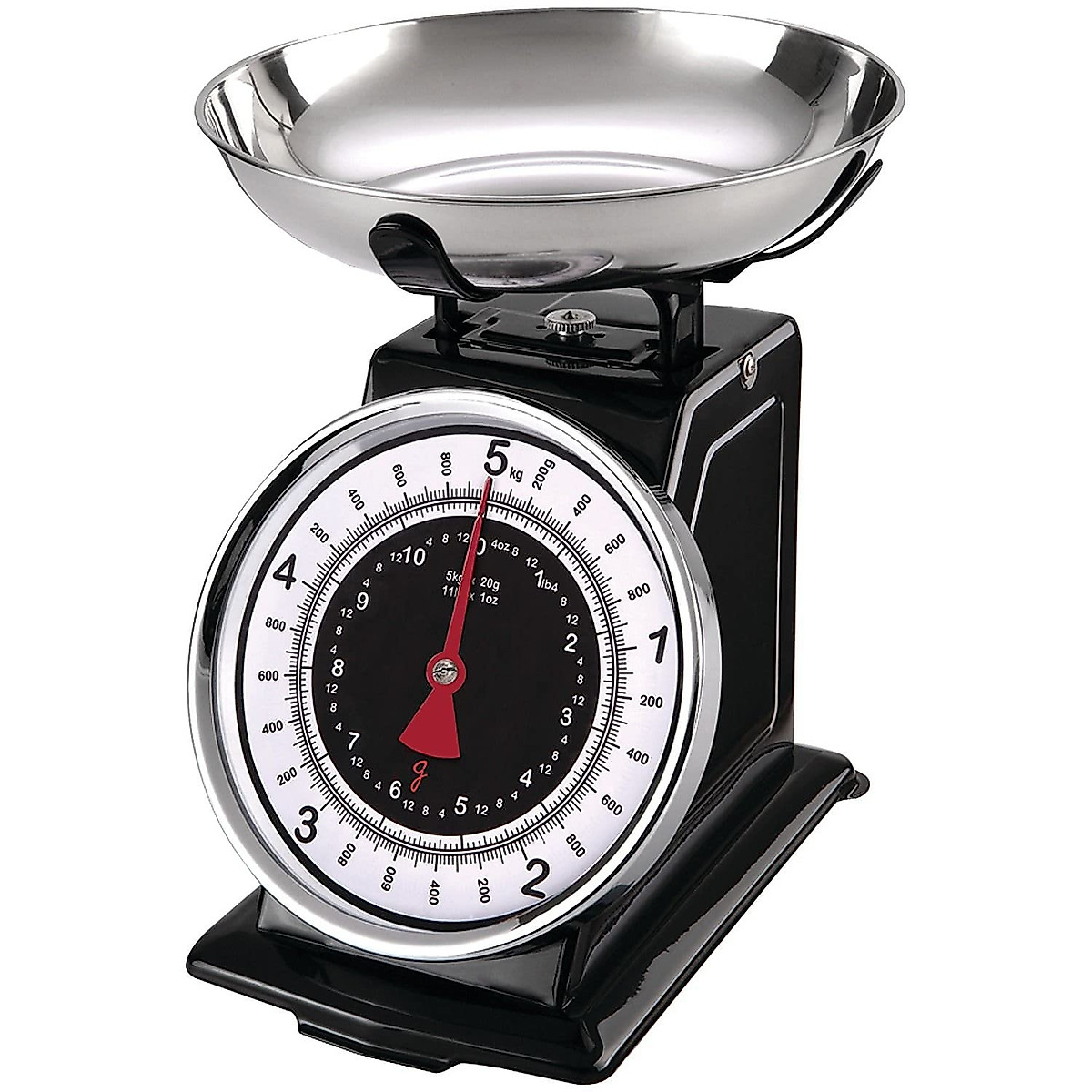 Starfrit 080211-003-0000 Retro Mechanical Kitchen Scale, Silver/Black,8.9"L x 8.9"W x 7.7"H