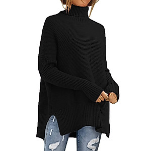 PRETTYGARDEN Women's Fall Oversized Turtleneck Sweater Casual Long Sleeve Chunky Knit Pullover Winter Tops Blouse (Black,Large)
