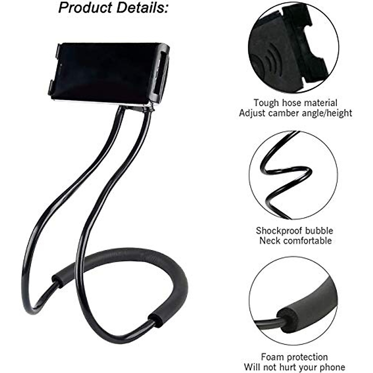 Cell Phone Stand Hanging on Neck Upgraded, Juerly Hands-Free Mobile Phone Holder Clip on Bed/Table 360¡ã Rotation iPhone Tablet Mount Bracket, 27.6''/70 cm Length for 4.7''-7.6'' Screen