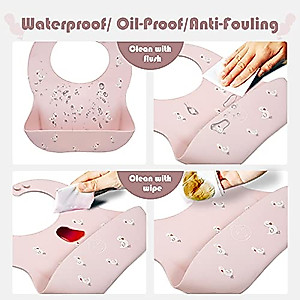 Little Dimsum Silicone Baby Bibs Soft Comfortable Baby Food Bibs Waterproof Feeding Bibs Toddlers Adjustable Silicone Bibs Baby with Food Catcher Easy Wipes Clean,Duck&sheep