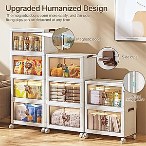 Fangtueh 15.5Gal Plastic Storage Bins with Lids, 3Pack Stackable Closet Organizers and Storage, Collapsible Storage Bins with Magnetic Doors, Folding Storage Box with Wheels for Home College Dorm Room