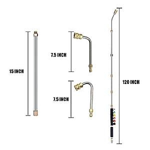 Selkie 120inch Pressure Washer Extension Wand Power Washer Lance with Spray Nozzle Tips,30°,90°Curved Rod, 1/4’’Quick Connect, Replacement for Anti-Leaked Ring 4000 PSI…
