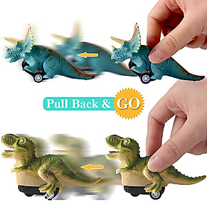 4 Pack Prefilled Easter Eggs with Dinosaur Pull Back Cars, Jumbo Plastic Easter Eggs with Toys Inside for Easter Basket Stuffers, Party Favors Gifts for Toddler Kids Boys Girls
