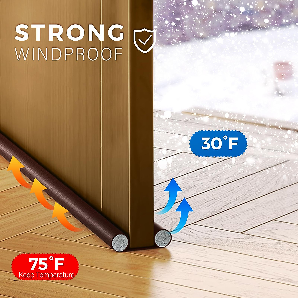 C CELAINER Door Draft Stopper, Under Door Noise Blocker, Sound Light Air Proof Sealer for Bottom of Door, Adjustable Soundproof Insulation Strip Doors Draft Guard 37 inch, Coffee