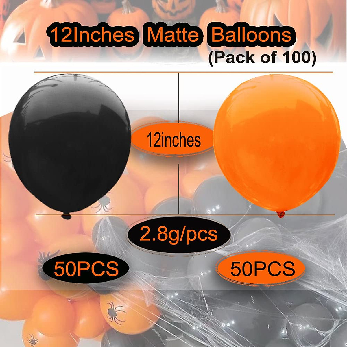 100pcs 12inch Halloween Balloons (Orange and Black Balloons). EUFARS Thicken Latex Matte Balloons for Halloween Decorations
