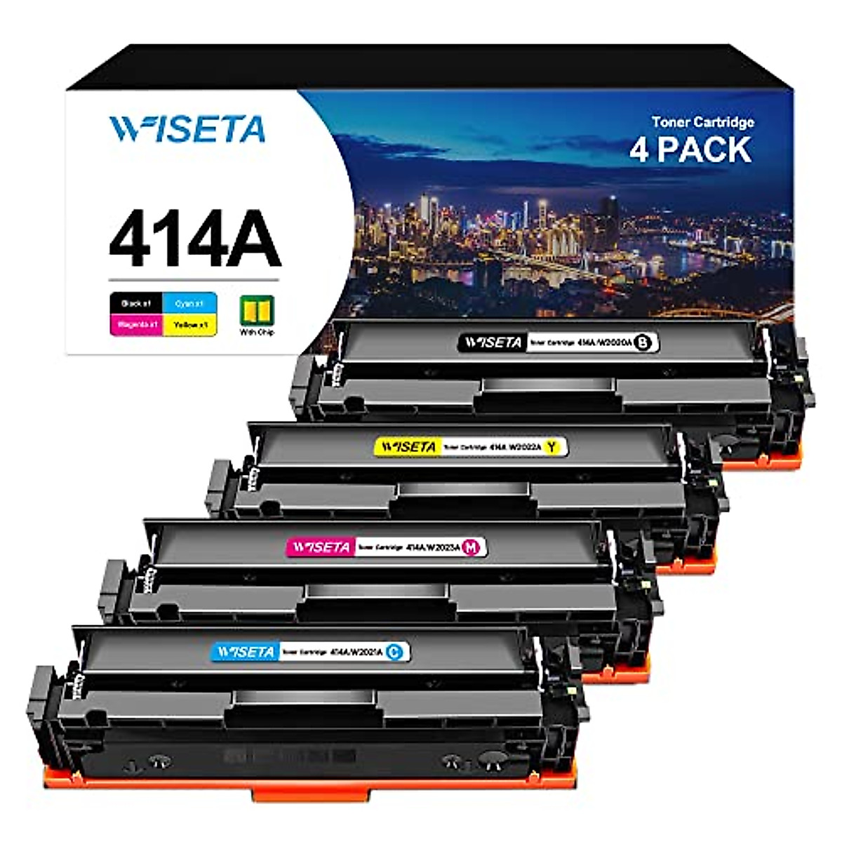 WISETA 414A Toner (with Chip) Toner Replacement for HP 414A 414X W2020A Compatible with HP Color Pro MFP M479fdw M454dw M454dn M479fdn Printer(4 Pack)