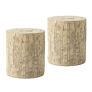 COSIEST 2 Pieces Outdoor Side Table, Mosaic MgO Patio End Table, Lightweight Cylinder Accent Table, Round Stump Table Plant Stand for Garden and Deck, Cream