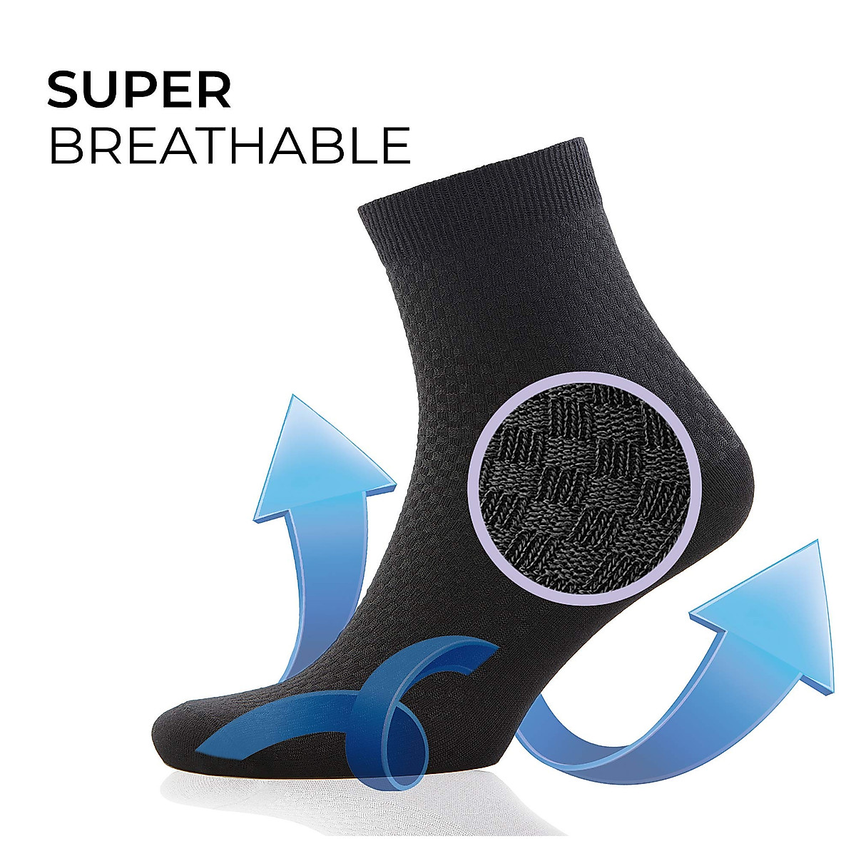 NUDUS Men’s Bamboo Rayon Quarter Socks, 5-Pair Box, Super Breathable, Soft, Thin