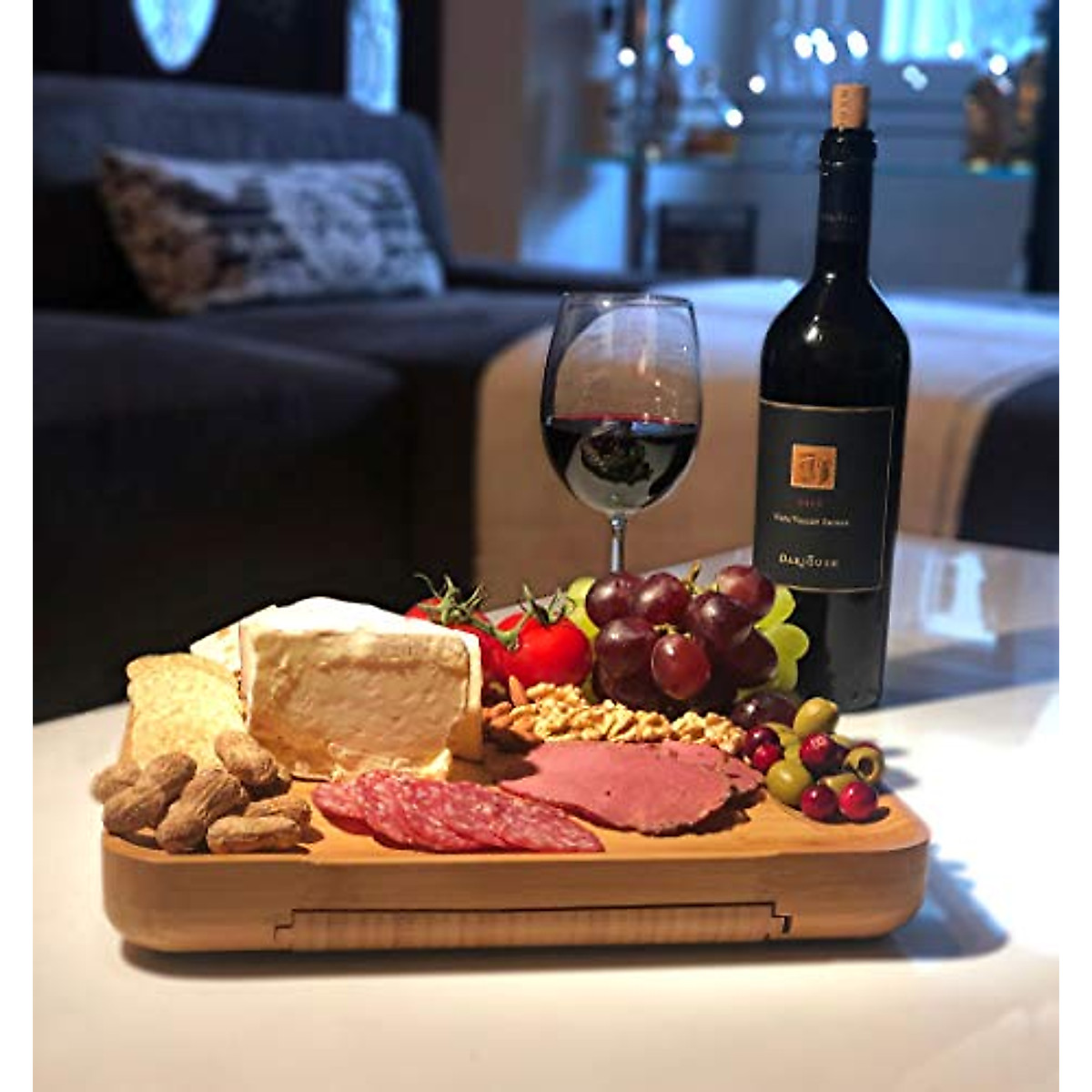 DESSINI Natural Bamboo Cheese Board and Cutlery Set, Wooden Charcuterie Meat Platter and Serving Tray with accessories, Unique gift for Birthday, Mother's Day, Father's Day, Anniversary, House Warming