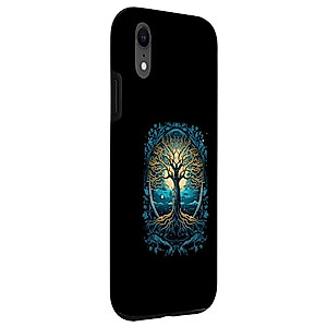 iPhone XR Odin Tree of Life Viking Valhalla Pagan Blue and Yellow Case