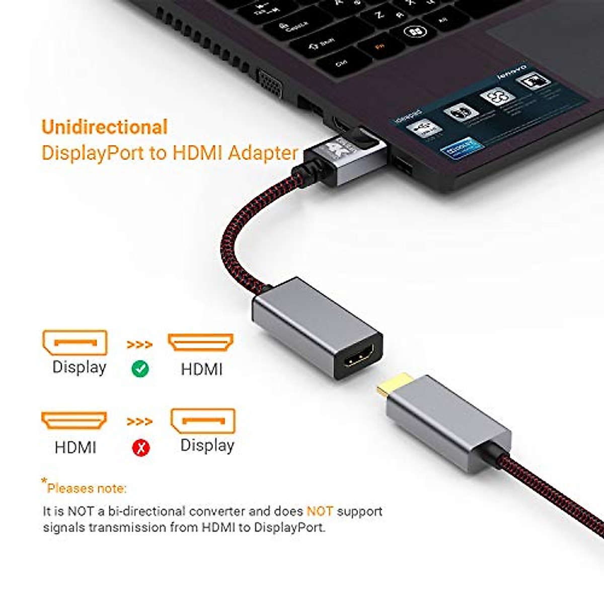 Cubilux Unidirectional DisplayPort to HDMI Converter, Active DP Male(Laptop, Graphics Card) to HDMI Female(Monitor, TV) Adapter Compatible with Dell HP Asus Lenovo Computer, PC, Display, Projector