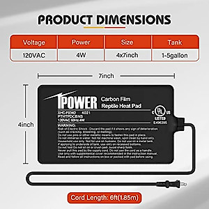 iPower 4X7 Inch 4W Under Tank Heater Warmer, 1-5 Gallon Terrarium Heat Mat for Hermit Crab/Turtle/Snake/Lizard/Gecko/Frog/Spider, Plant Box or Other Small Animals