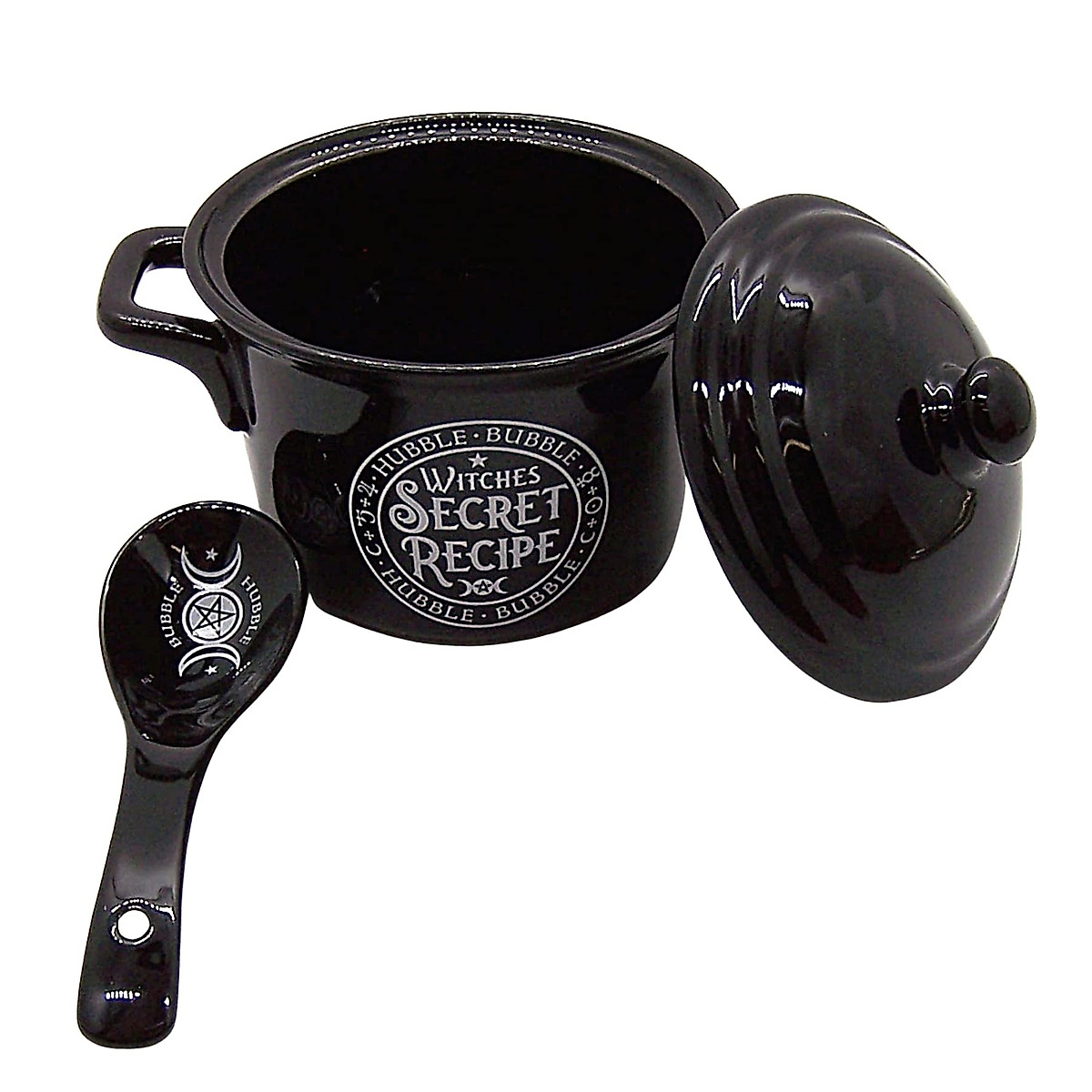 Alchemy Witches Secret Recipe Cauldron Lidded Bowl and Spoon Set, Gothic Kitchen Serveware, 4.75 Inches