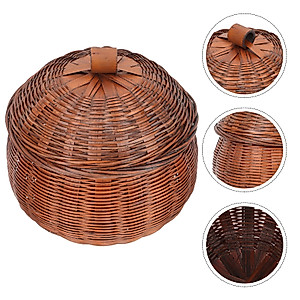 DOITOOL Rattan Boxes with Lid Woven Egg Basket Wicker Tray Pumpkin Shape Rattan Storage Basket Box Storage Bin Desktop Makeup Organizer for Shelf Home Bathroom Decor L