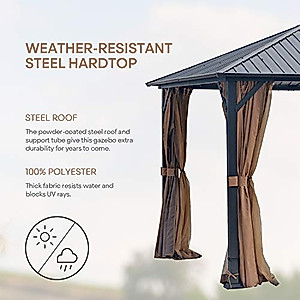 Cloud Mountain Steel Gazebo Hardtop Rectangular 10'x12', Brown Black