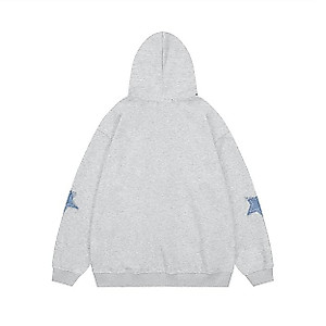 Y2K Hoodie Women Grunge Stars Zip Up Sweatshirt Acubi Emo Oversized Hooded Jacket Harajuku Pullover Alt Clothing (Gray,M)