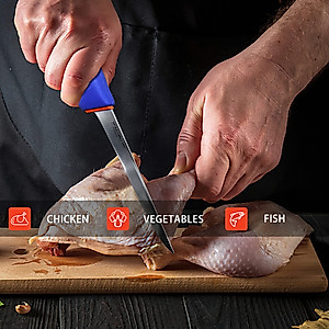 BOLEXINO 6 Inch Boning Knife, Flexible Straight Blade Processing Knife, Super Sharp Fillet Knife, German Stainless Steel Chef Knife W/Non-slip Softgrip, Prep Chicken & Fish with Ease (Blue)