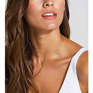 FUNEIA Dainty Pearl Necklace for Women Girls 14K Gold Plated Faux Pearl Choker Necklaces Trendy White Silver Small Pearl Necklace Strand Wedding Prom Bridal Pearls Jewelry 14/16/18/20 Inches