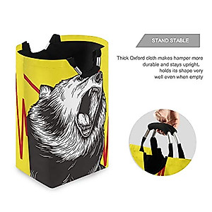 AJINGA Kids Cute Laundry Hamper with Handles-Collapsible Fabric Laundry Bakset Dirty Clothes Hamper for Girl Boy,Angry Bear Yellow