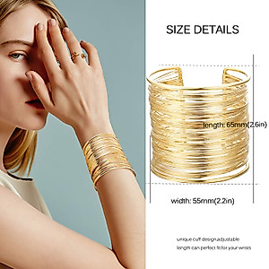 RIOSO 4 Pcs Cuff Bangle Bracelet for Women Open Wide Wire Bracelets Gold Wrist Cuff Wrap Bracelet