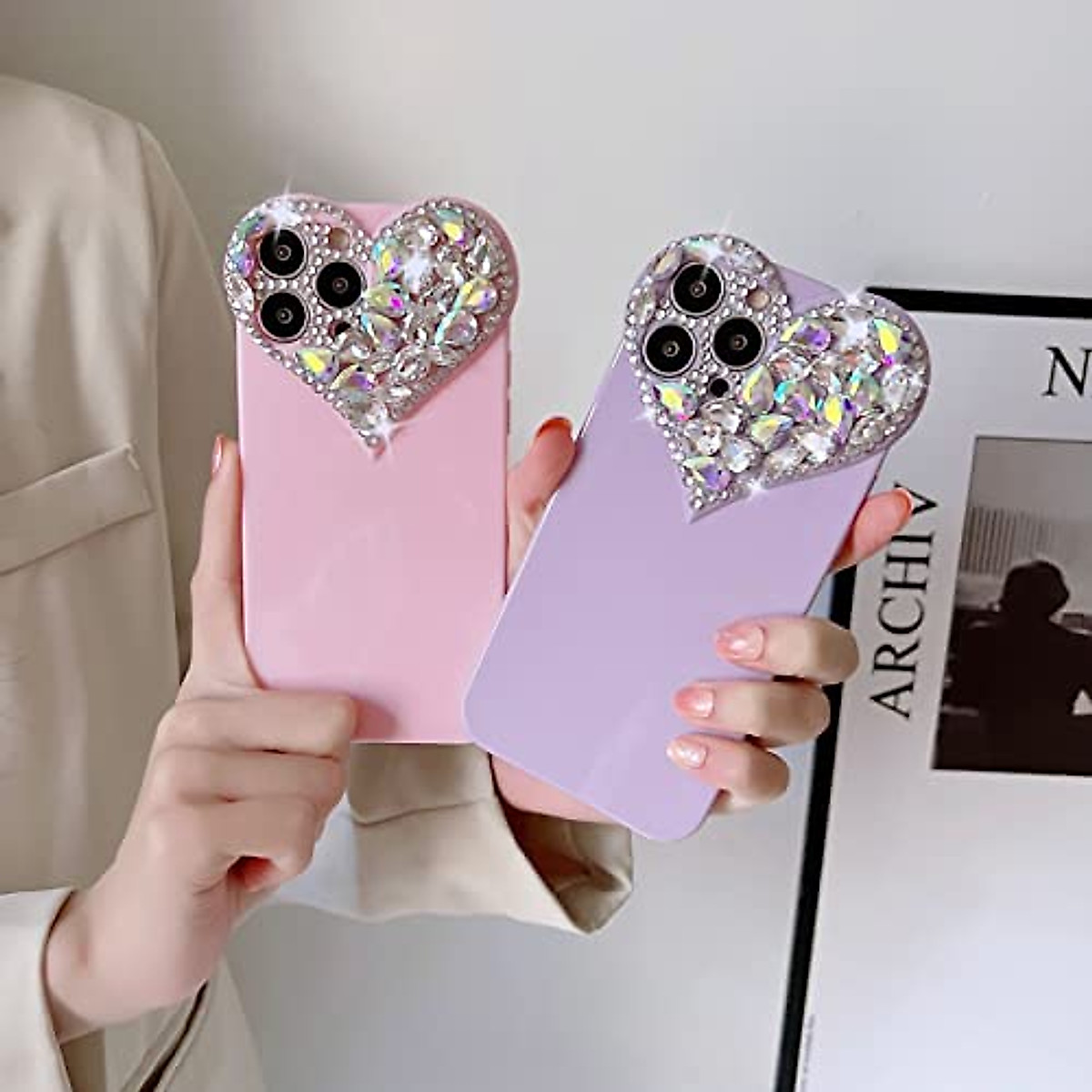IAIYOXI Cute 3D Glitter Case for iPhone 14 Pro Max, Sparkling Aesthetic Heart Gems Bling Case, Pretty Shine Colorful Diamond Soft TPU Bumper Case for Women Girl-iPhone 14 Pro Max, White