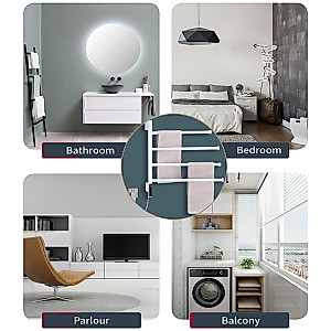 Rotatable Towel Rack with Timer,Electric Heated Towel Racks, 4-Bar 180° Swivel Towel Rack,82W Wall Mounted Towel Warmer Racks,Plug-in Heated Drying Rack for Bathroom, Kitchen (Color : Black)