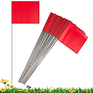 50 Pack Marking Flags Marker Flags for Lawn, IKAYAS 4 * 5 Inch Red PVC Small Yard Flags Yard Marking Flags on 15 inch Steel Wire, Lawn Flags, Yard Flags, Garden Flags