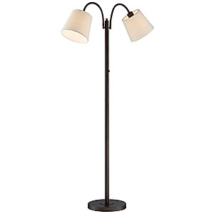 360 Lighting Seneca Modern Standing Floor Lamp 56" Tall Dark Bronze Brown Twin Arm Adjustable Gooseneck Neutral Cotton Drum Shade for Living Room Reading House Bedroom Home