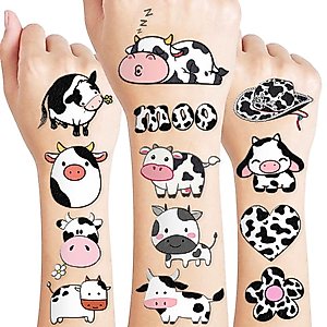 Cow Temporary Tattoos for Kids Birthday Party Decorations Supplies Party Favors Supper Cute 96PCS Cow Tattoo Sticker Style Milk Animal Farm Gift Ideals for Boys Girls Schools Prizes Themed