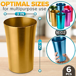 BURIUS Anodized Aluminum Drinking Cups Set - 6Pcs Wine Tumblers Aluminum Party Cups for Iced Coffee Bar Accessories Water Glasses - Colorful Wine Glasses for Drinking Water Tumbler Metal Cup
