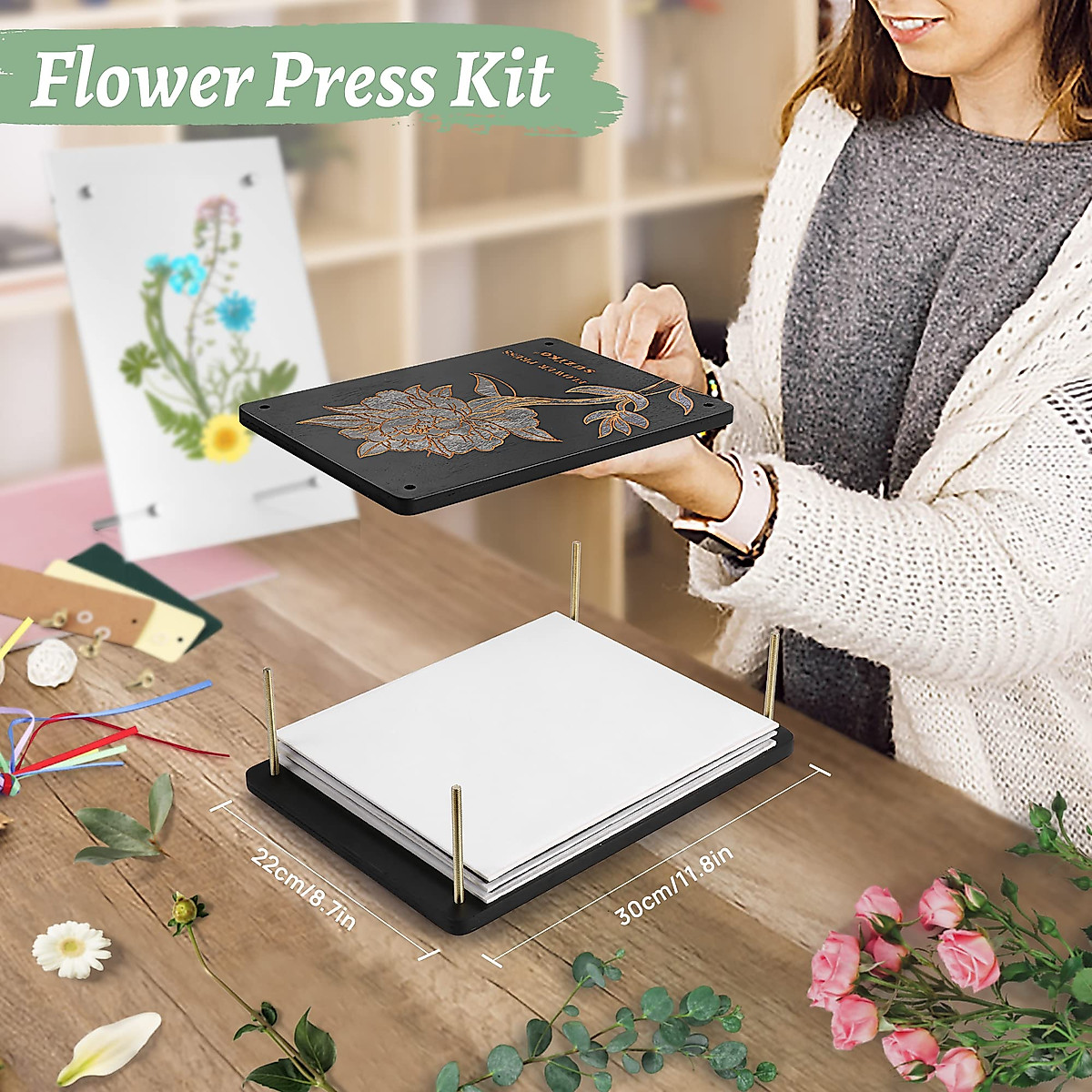 Suziko Large Flower Press with Photo Frame,Plant Pressing Kit for Adults Measures 11.8" x 8.7" 6 Layers, Fast Making Pressed Plant, Great Gift for Mothers Day Gifts