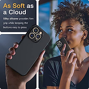 LK for iPhone 14 Pro Case + 2 Pack Screen Protector + Round Lens Protector [Compatible for MagSafe] [Soft Microfiber Lining] Silicone Slim Shockproof Phone Case iPhone 14 Pro, Mystic Black