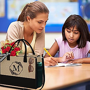 YOOLIFE Birthday Gifts for Women, Mothers Day Mom Birthday Gifts Friends Female Friendship Teacher Retirement Graduation Bridal Shower Bridesmaids Gifts Travel Beach Initial Tote Bag for Women S