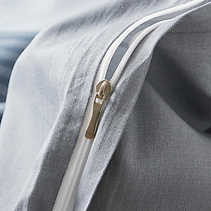 YuHeGuoJi Teal Blue Geometric Duvet Cover King 100% Cotton 3 Pcs Set 1 Neutral Grey Striped Duvet Cover with Zipper Ties 2 Pillowcases Modern White Pinstripe Bedding Set