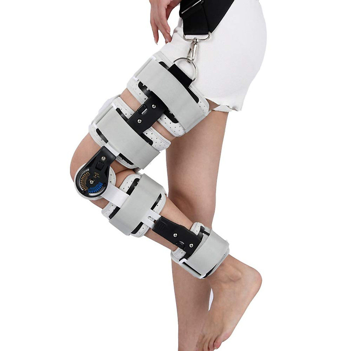 PHASFBJ Hinged ROM Knee Brace, Knee Immobilizer Breathable and Lightweight Knee Support with Adjustable Locking for Men & Women ACL Ligament Injuries Arthritis Knee Joint Pain Relief,Gray