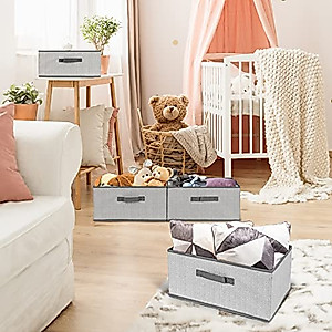 COSIFO 4pc Drawer Storage Bins, 23L Collapsible Fabric Clothes Toy Closet Organizers Boxes, Decorative Storage Baskets with Handle for Wardrobe Closet Bookshelf Nursery Office (Rectangular Gray)