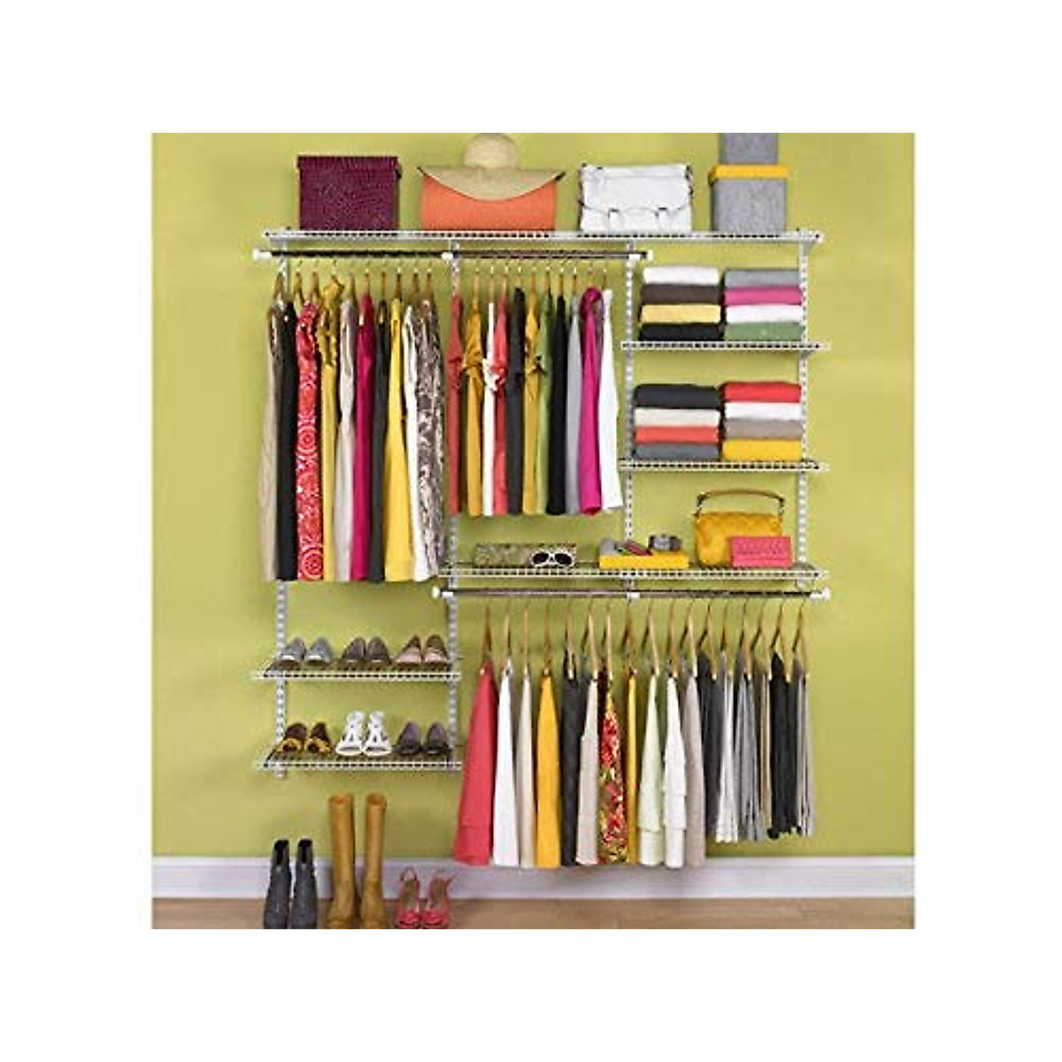 Rubbermaid Configurations Deluxe Closet Kit, White, 3-6 Ft., Wire Shelving Kit with Expandable Shelving and Telescoping Rods, Custom Closet Organization System, Easy Installation
